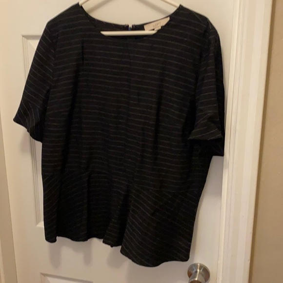 LOFT | Tops | Black With White Pin Stripe Peplum Top Zip Back | Poshmark